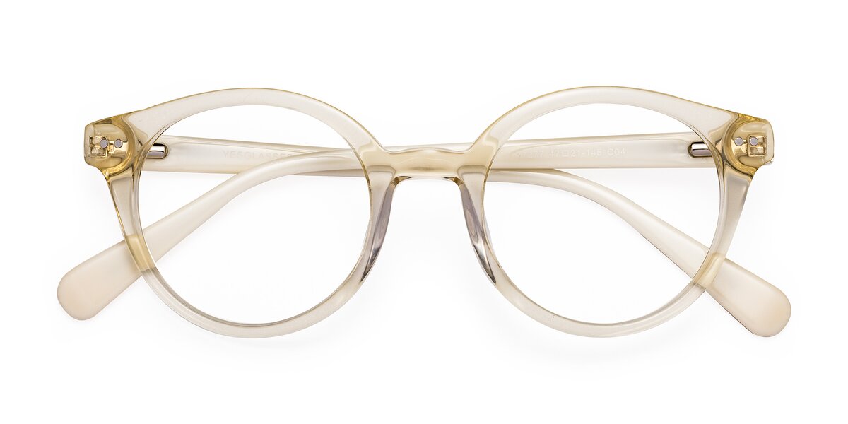 Transparent Beige Narrow Thick Round Eyeglasses - Bellion