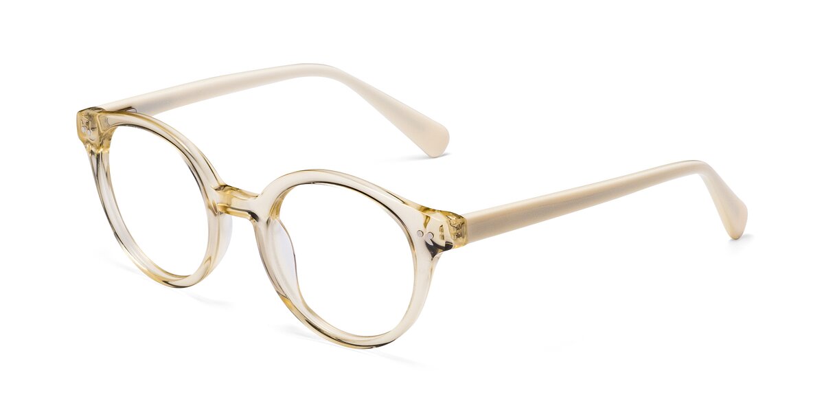 Transparent Beige Narrow Thick Round Eyeglasses - Bellion