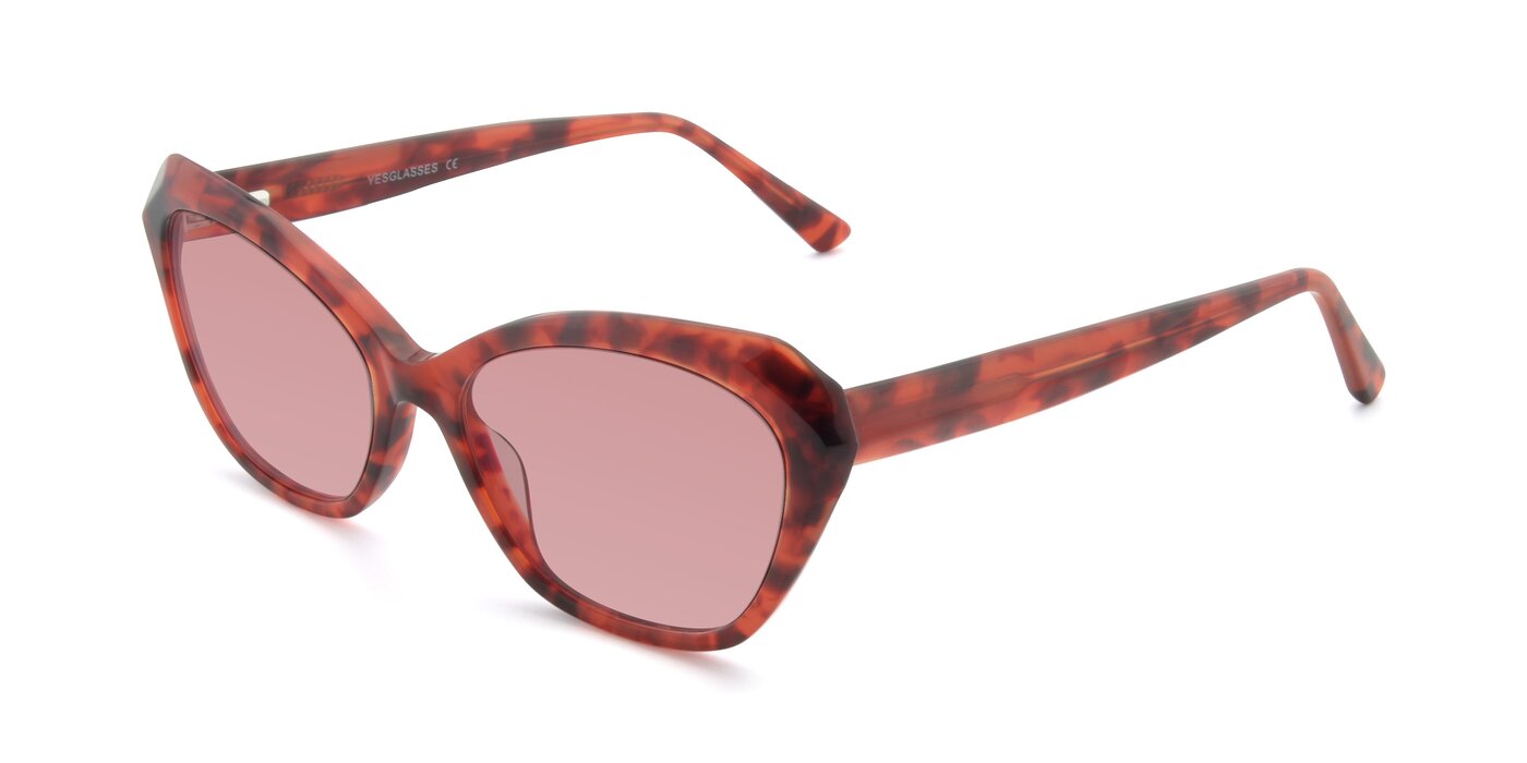 Floral Red Thick Butterfly Geometric Tinted Sunglasses with Medium ...