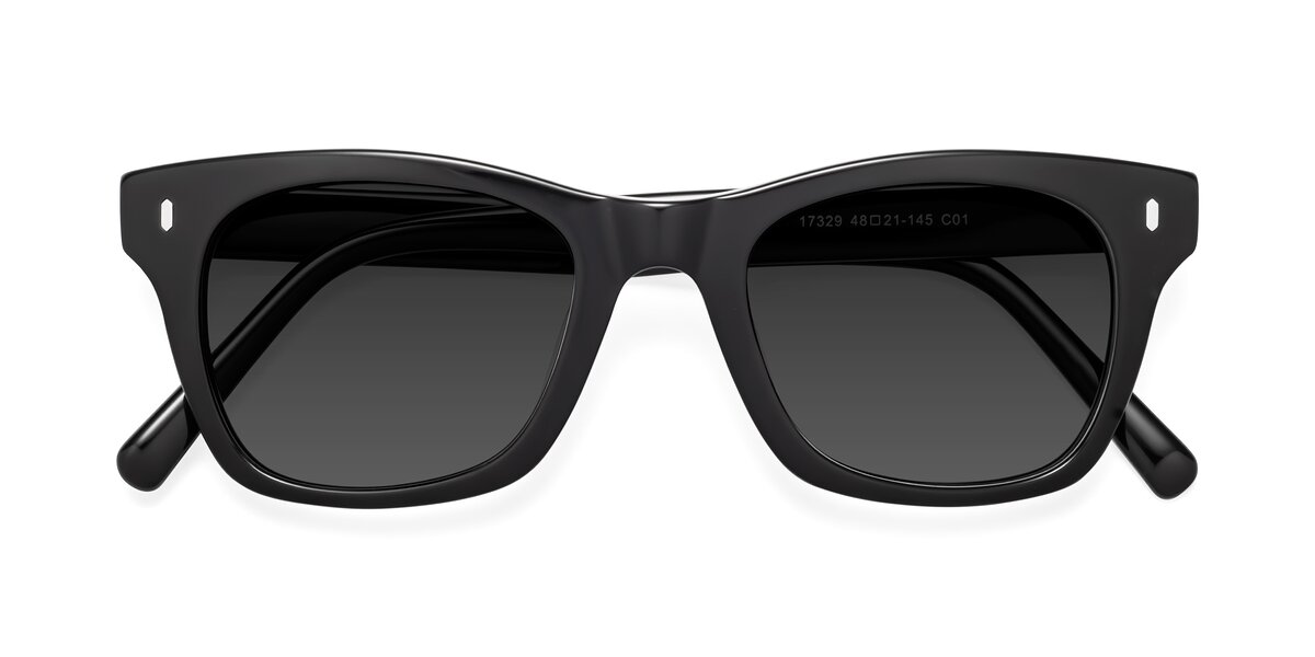 Black Horn-Rimmed Acetate Square Tinted Sunglasses with Green Sunwear ...