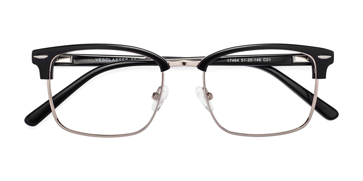 Black/Gold Browline Retro-Vintage Square Eyeglasses - 17464