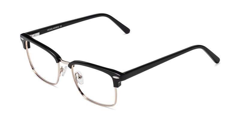 Black/Gold Browline Retro-Vintage Square Eyeglasses - 17464
