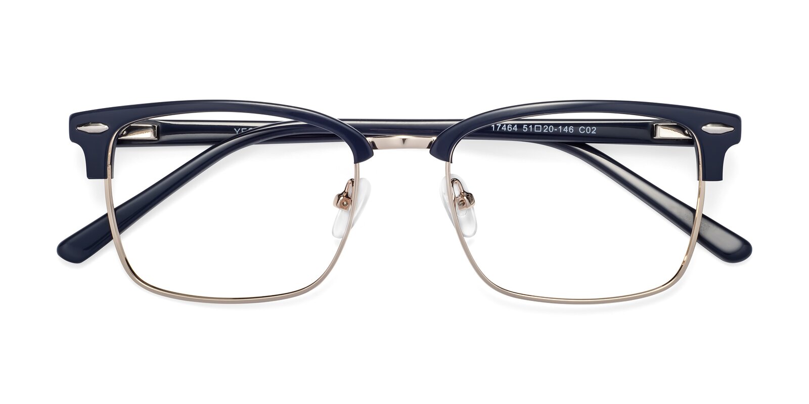 Blue/Gold Browline Retro-Vintage Square Blue Light Glasses - 17464