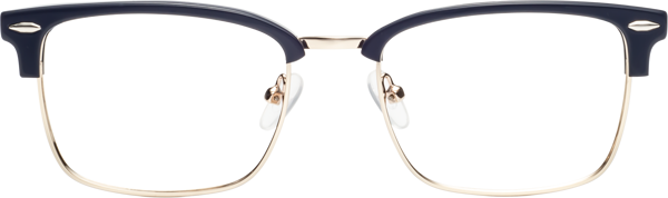Blue/Gold Browline Retro-Vintage Square Blue Light Glasses - 17464