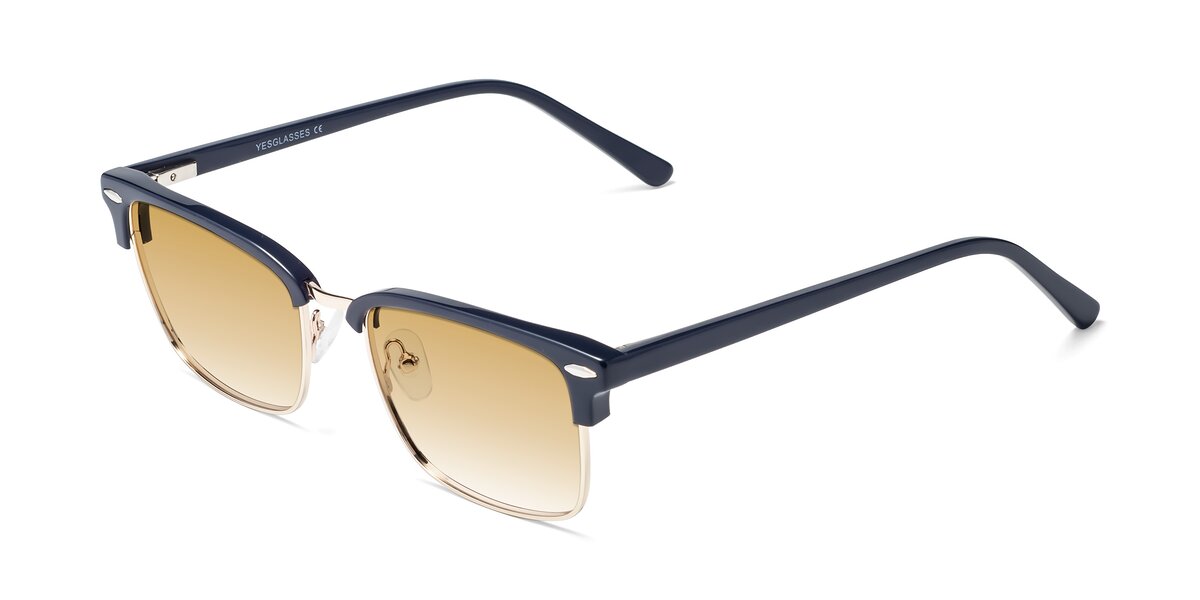Blue/Gold Browline Retro-Vintage Square Gradient Sunglasses with ...