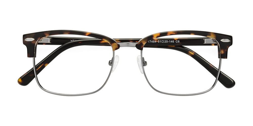 Tortoise/ Gunmetal Browline Retro-Vintage Square Eyeglasses - 17464