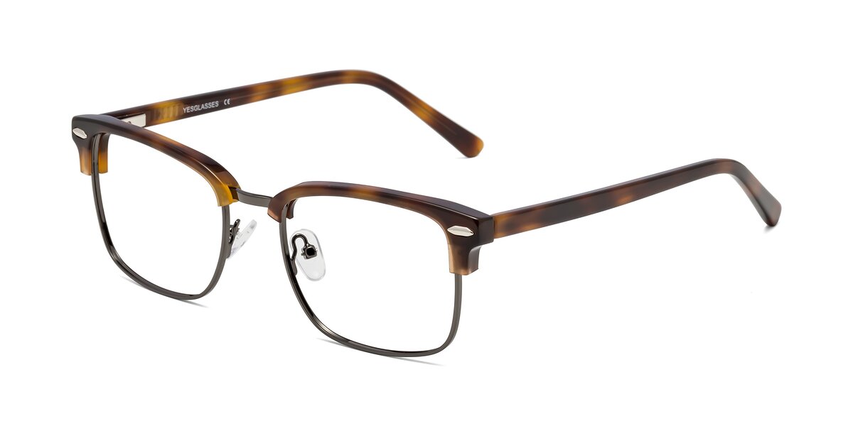 Tortoise/Gunmetal Browline Retro-Vintage Square Eyeglasses - 17464
