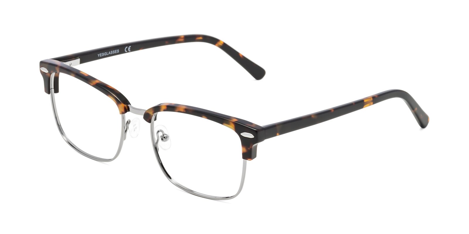 Tortoise/ Gunmetal Browline Retro-Vintage Square Eyeglasses - 17464