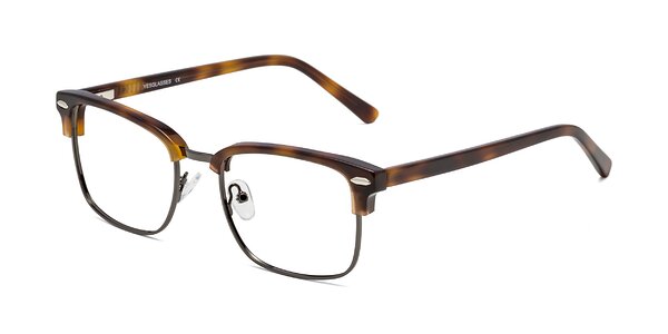 Tortoise/Gunmetal Browline Retro-Vintage Square Eyeglasses - 17464