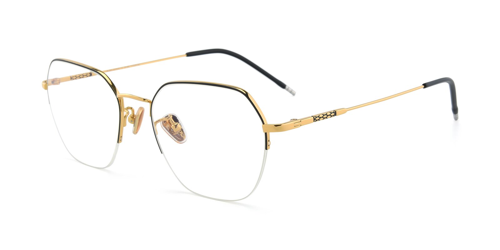 Black/Gold Titanium Geometric Semi-Rimless Blue Light Glasses - 90011