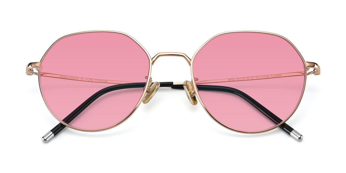 Rose Gold Hipster Aviator Geometric Tinted Sunglasses with Pink Sunwear ...