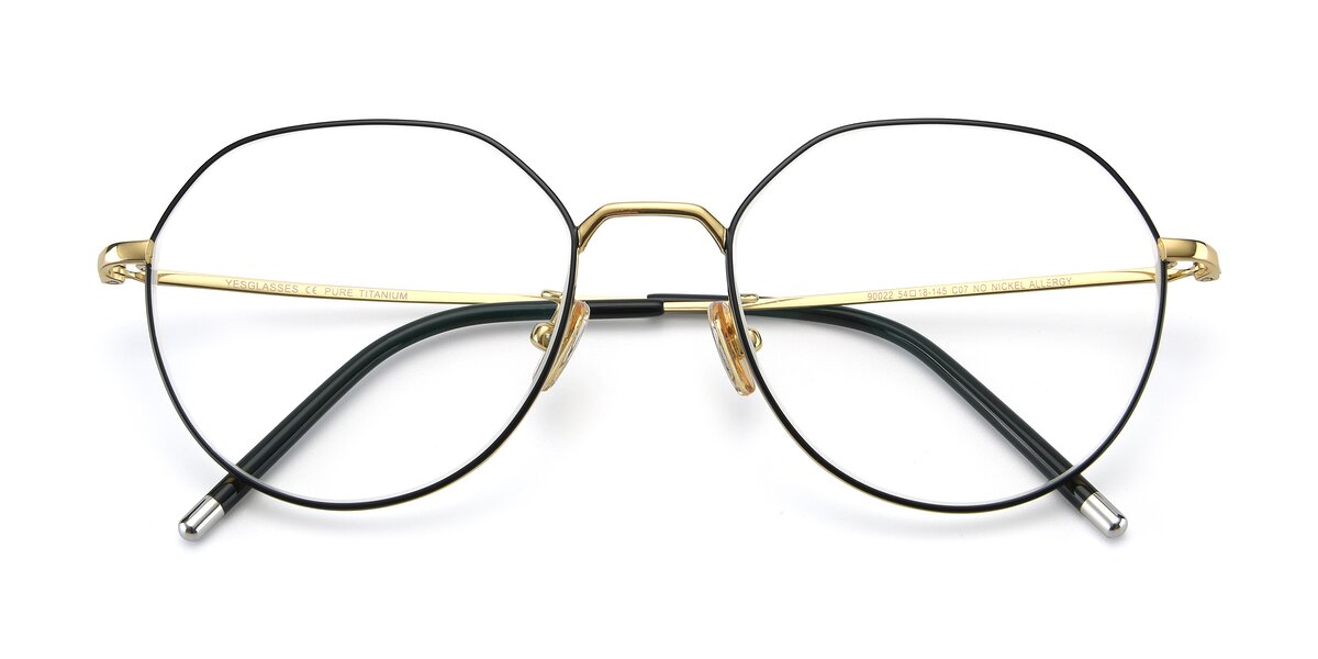 Gold Titanium Geometric Semi-Rimless Eyeglasses - 90011