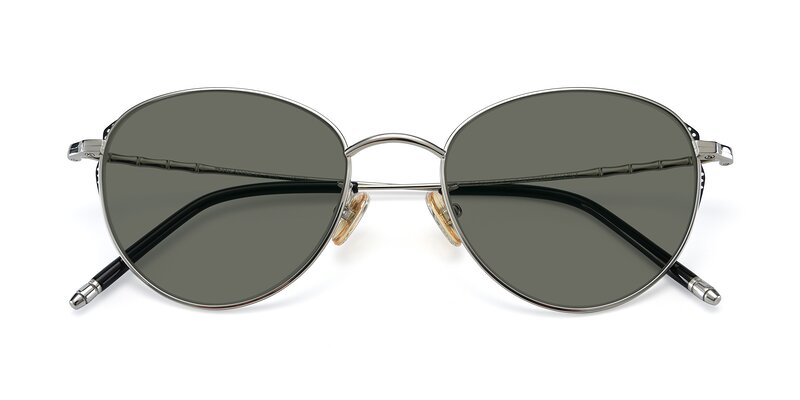 Black Retro-Vintage Titanium Geometric Polarized Sunglasses with Gray ...