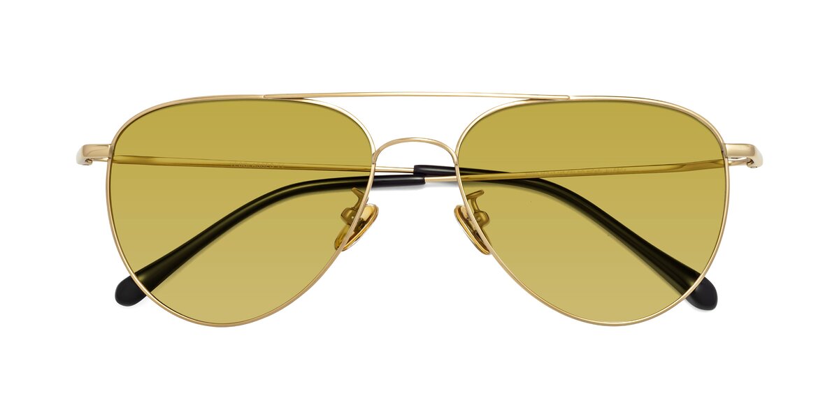 Gold Classic Titanium Aviator Tinted Sunglasses with Champagne Sunwear ...