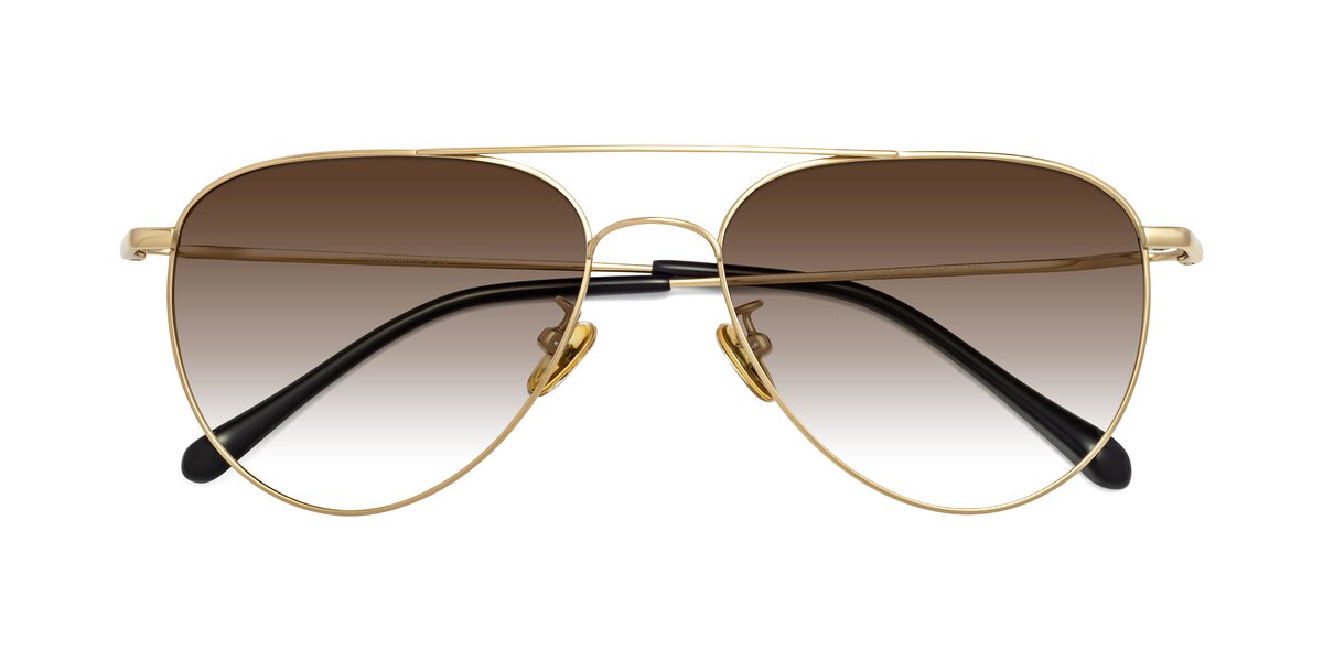 Gold Classic Titanium Aviator Gradient Sunglasses with Brown Sunwear ...