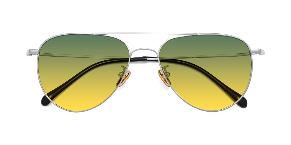 Silver Classic Titanium Aviator Gradient Sunglasses with Green / Yellow ...