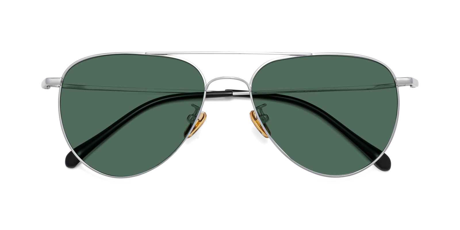 Silver Classic Titanium Aviator Polarized Sunglasses with Green Sunwear ...