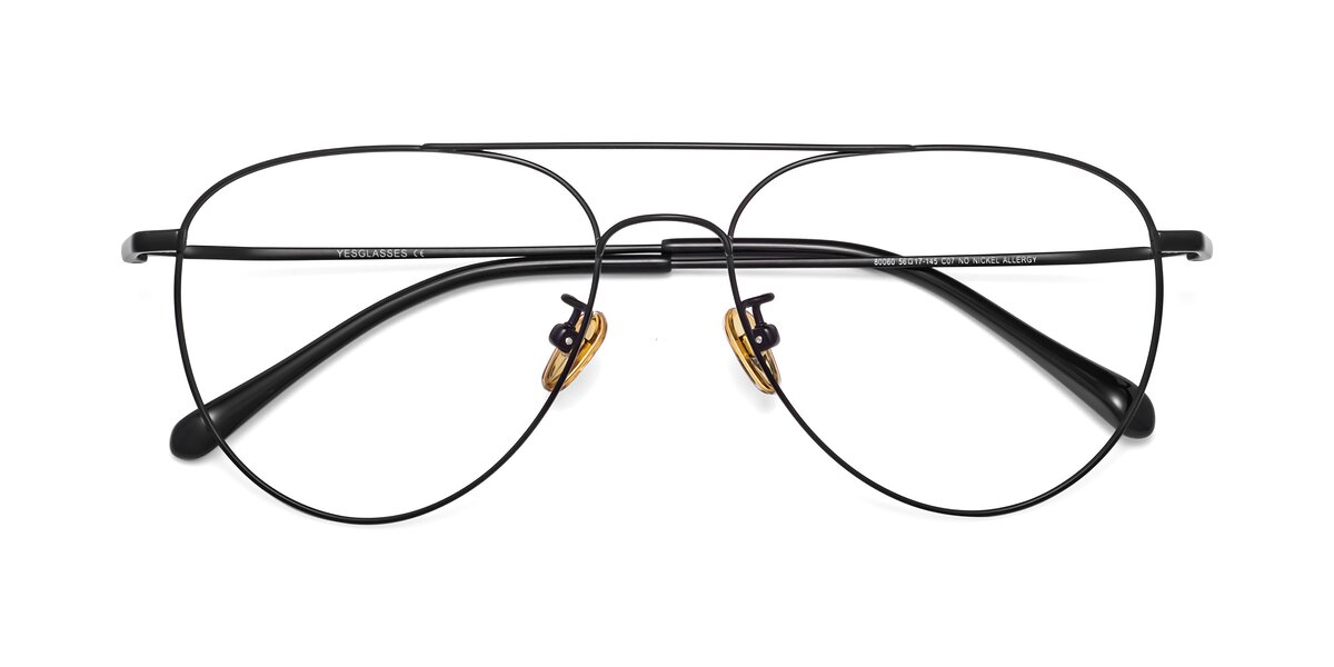 Black Classic Titanium Aviator Eyeglasses - 80060