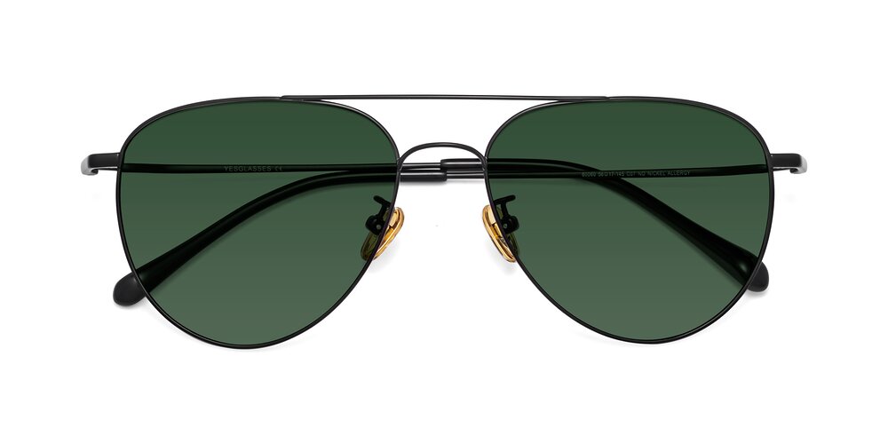 Black Classic Titanium Aviator Tinted Sunglasses with Green Sunwear ...