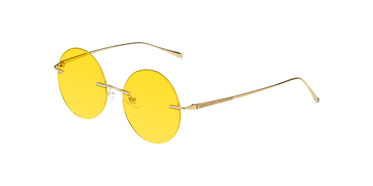 Gold Retro-Vintage Round Rimless Tinted Sunglasses with Yellow Sunwear ...