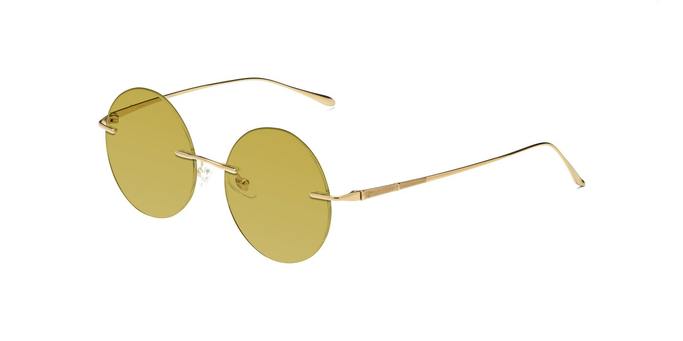 Gold Retro-Vintage Round Rimless Tinted Sunglasses with Champagne ...