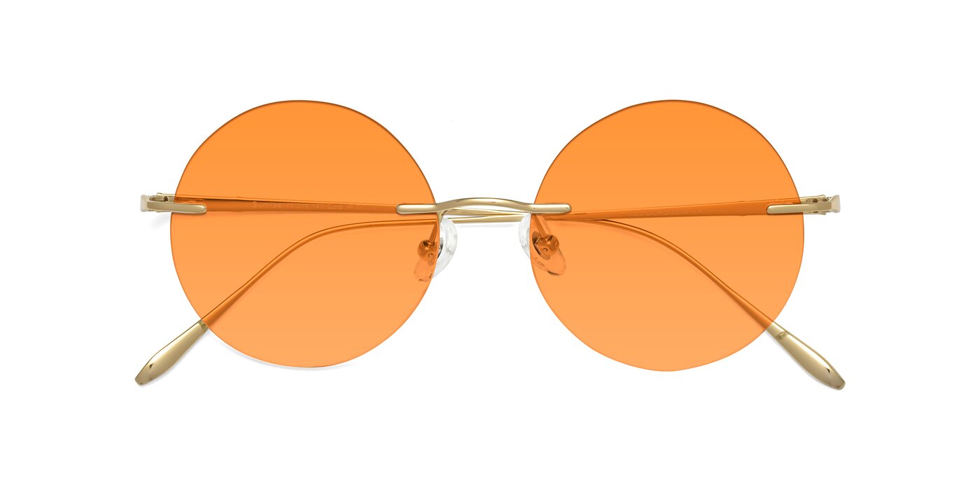 Gold Retro-Vintage Round Rimless Tinted Sunglasses with Orange Sunwear ...