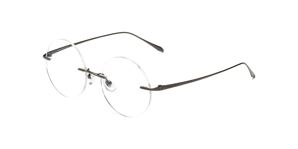 Gunmetal Retro-Vintage Round Rimless Eyeglasses - Sunrise