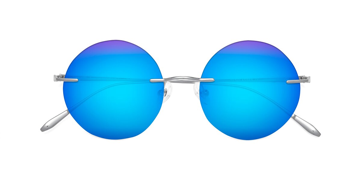 Black Flexible Round Rimless Mirrored Sunglasses with Gold Sunwear ...