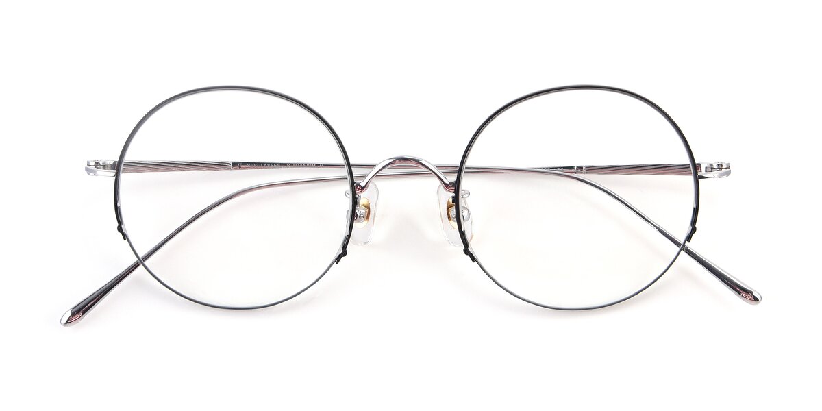 Black/Silver Titanium Round Semi-Rimless Eyeglasses - Harry