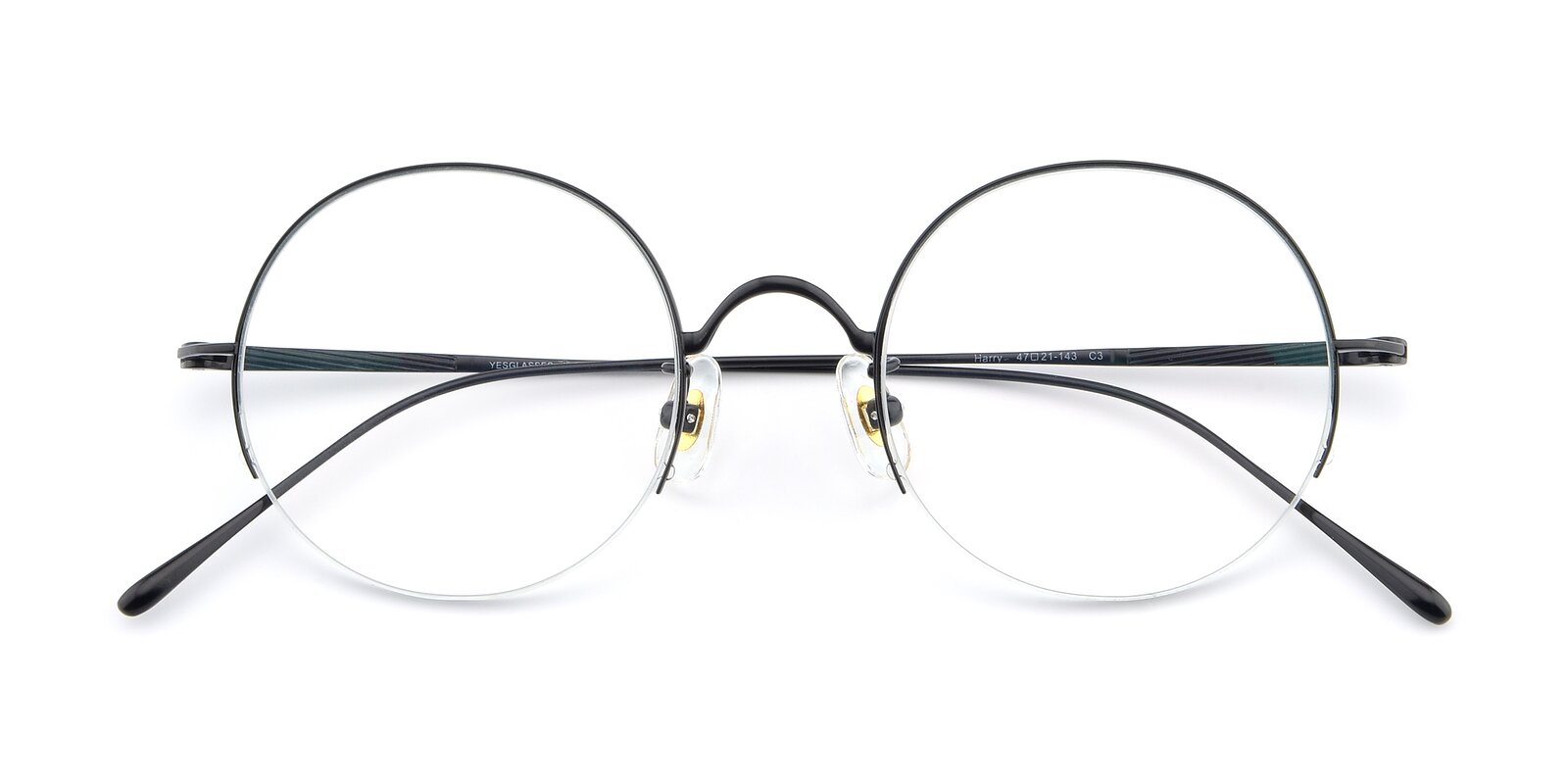 Matte Black Titanium Round Semi-Rimless Blue Light Glasses - Harry
