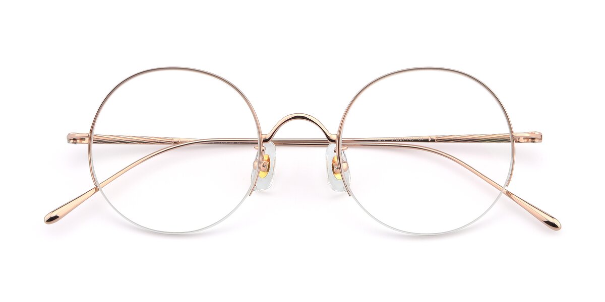 Rose Gold Titanium Round Semi-Rimless Eyeglasses - Harry