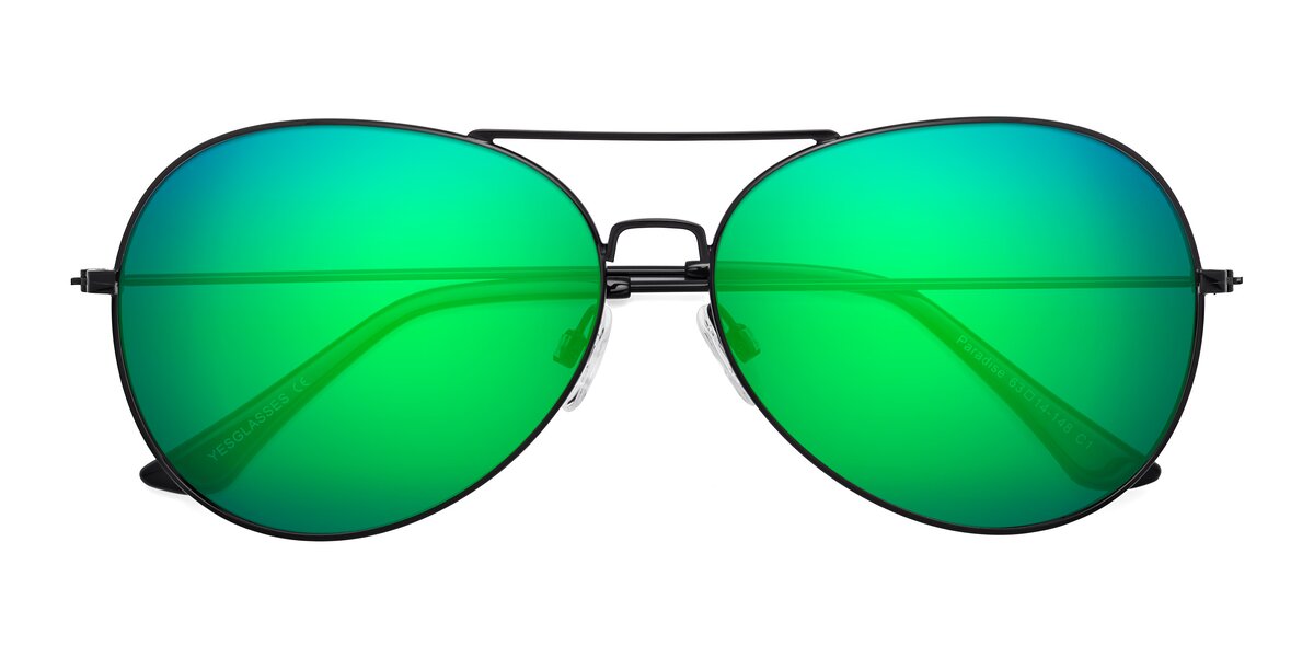 Gunmetal Flexible Titanium Aviator Mirrored Sunglasses with Green ...