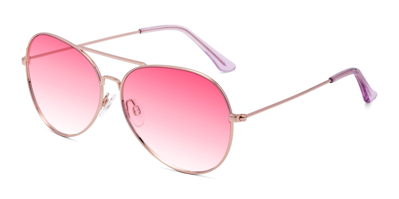 Rose Gold Oversized Grandpa Aviator Gradient Sunglasses with Pink ...
