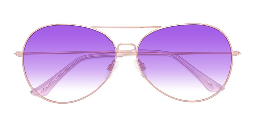 Rose Gold Oversized Grandpa Aviator Gradient Sunglasses with Purple ...
