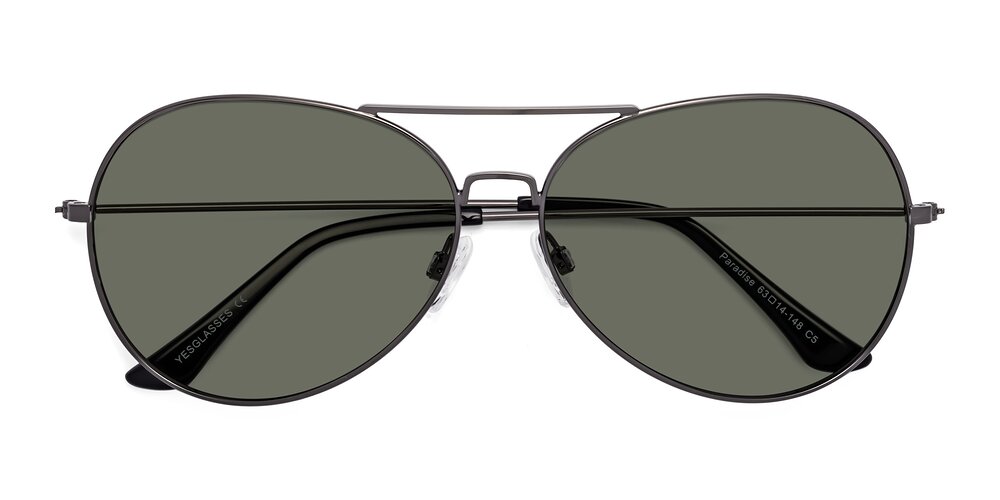 Gunmetal Flexible Titanium Aviator Polarized Sunglasses with Green ...