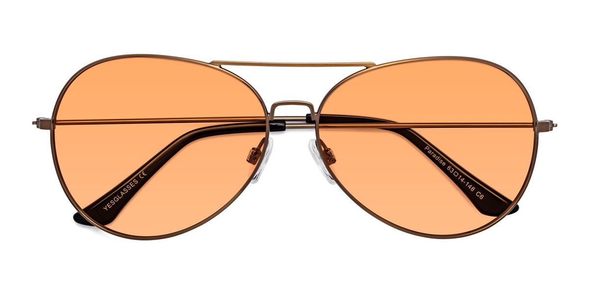 Copper Oversized Grandpa Aviator Tinted Sunglasses with Medium Orange ...