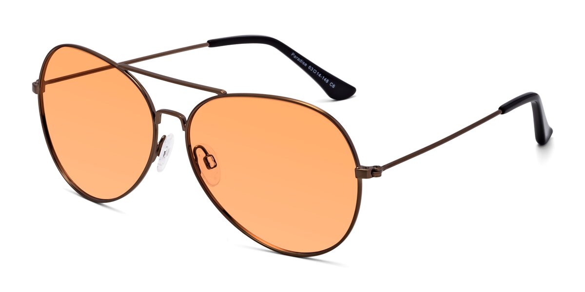 Copper Oversized Grandpa Aviator Tinted Sunglasses with Medium Orange ...