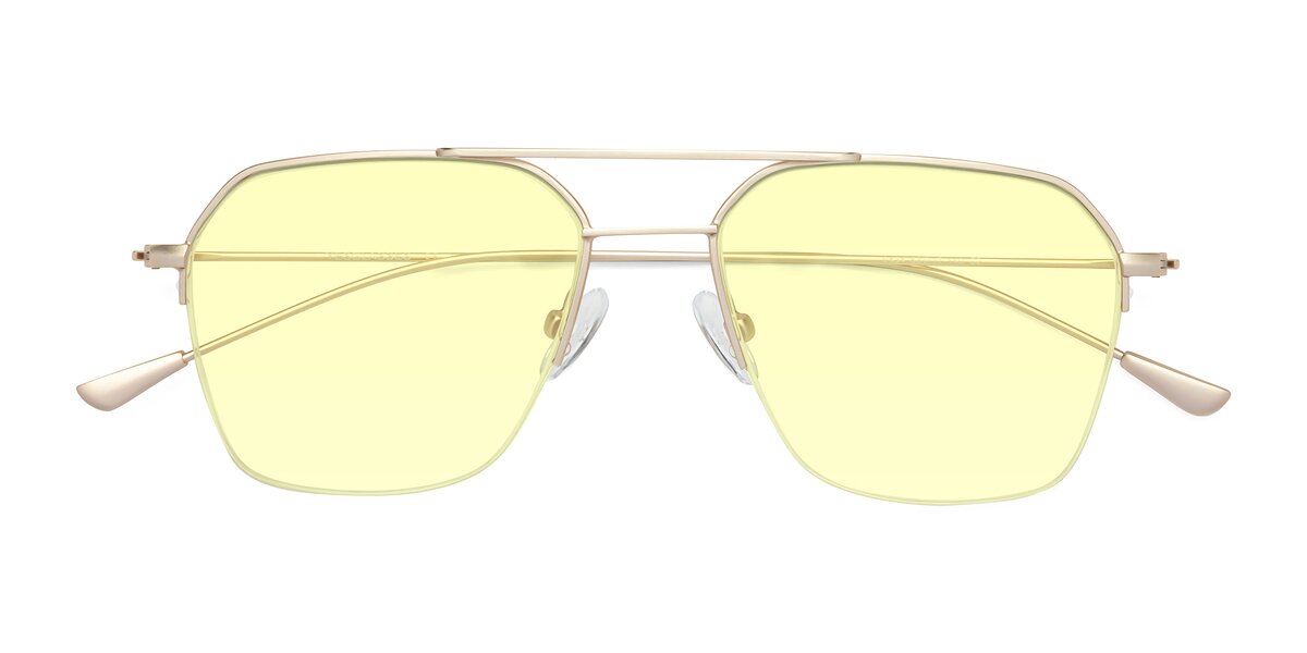 Jet Gold Grandpa Geometric Semi-Rimless Tinted Sunglasses with Light ...