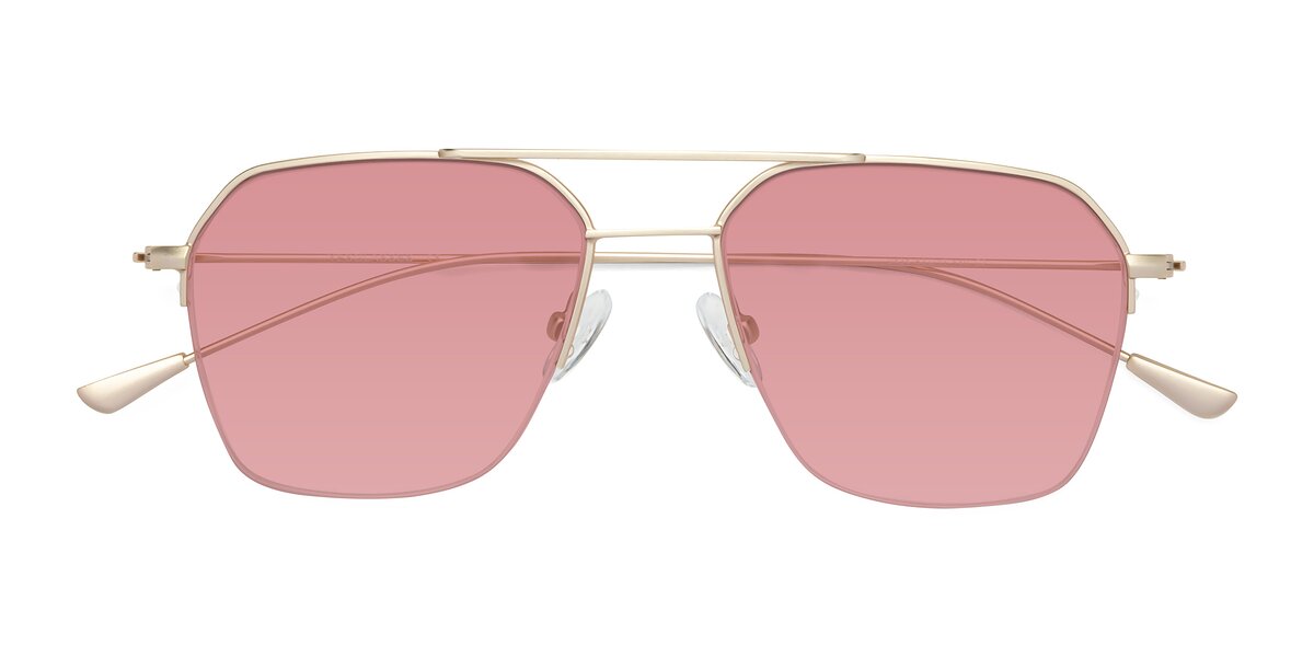 Jet Gold Grandpa Geometric Semi-Rimless Tinted Sunglasses with Medium ...