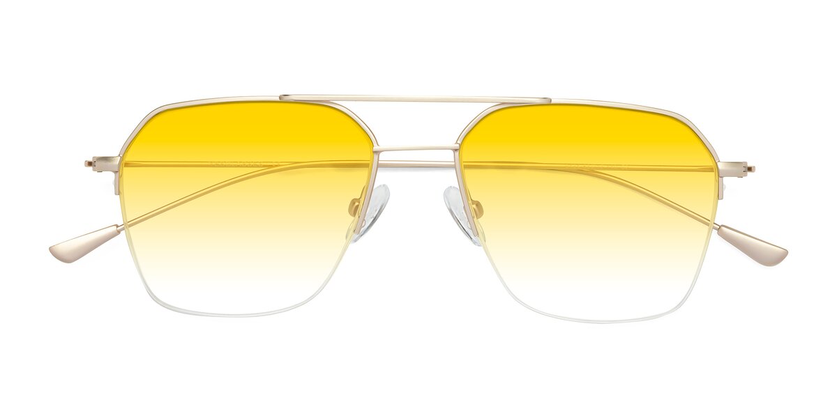 Jet Gold Grandpa Geometric Semi-Rimless Gradient Sunglasses with Yellow ...