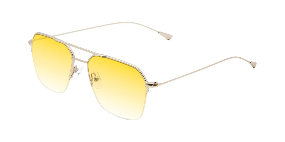 Jet Gold Grandpa Geometric Semi-Rimless Gradient Sunglasses with Yellow ...