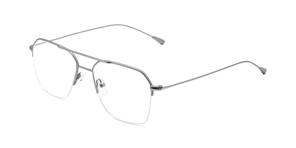 Silver Grandpa Geometric Semi-Rimless Blue Light Glasses - Largo