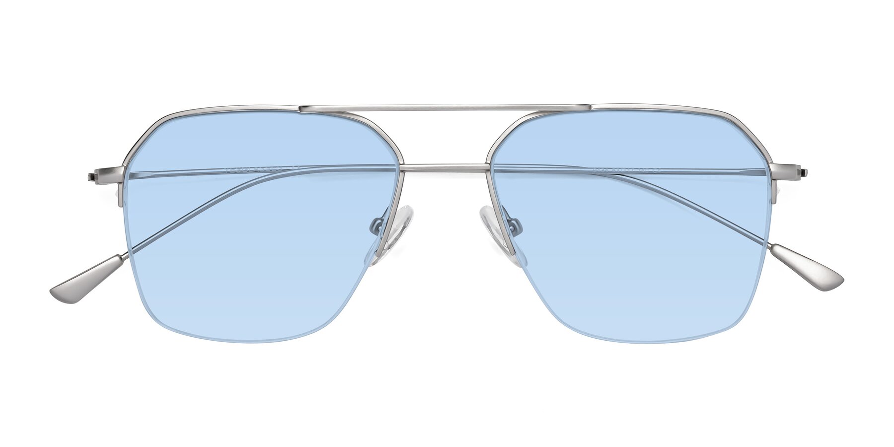Silver Grandpa Geometric Semi-Rimless Tinted Sunglasses with Light Blue ...