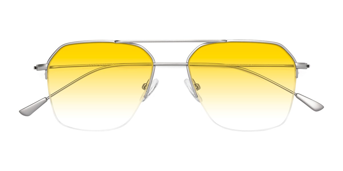 Silver Grandpa Geometric Semi-Rimless Gradient Sunglasses with Yellow ...