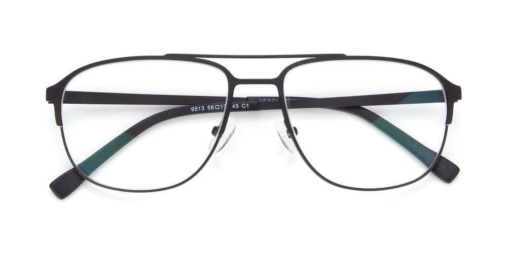 Black-Gunmetal Double Bridge Classic Semi-Rimless Eyeglasses - 19004