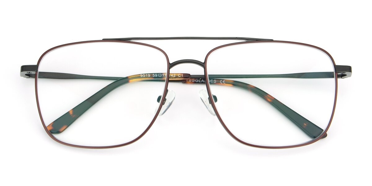 Bronze-Gold Double Bridge Classic Semi-Rimless Eyeglasses - 19004