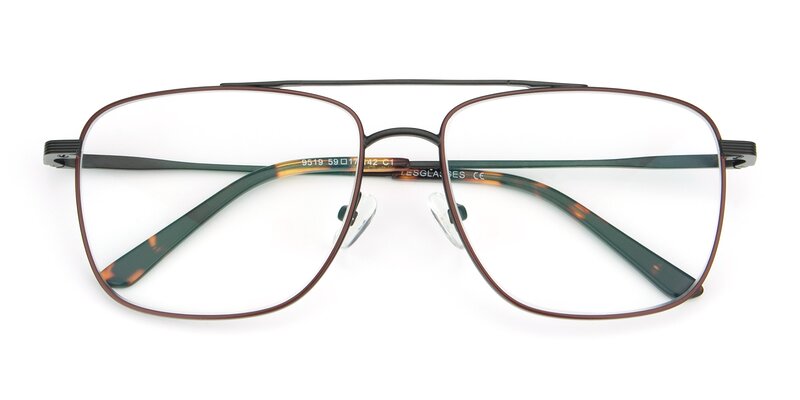 Black-Gunmetal Double Bridge Classic Semi-Rimless Eyeglasses - 19004