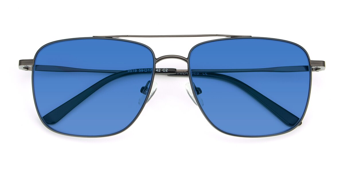 Black-Gold Classic Double Bridge Semi-Rimless Tinted Sunglasses with ...