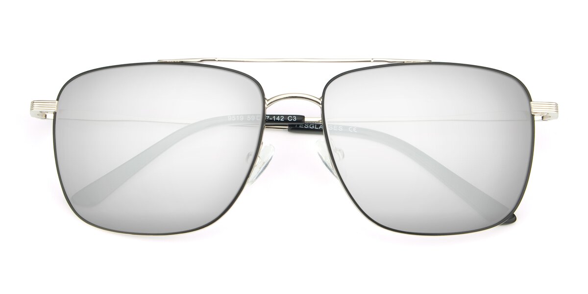 Gold Classic Metal Rectangle Mirrored Sunglasses with Blue Sunwear ...