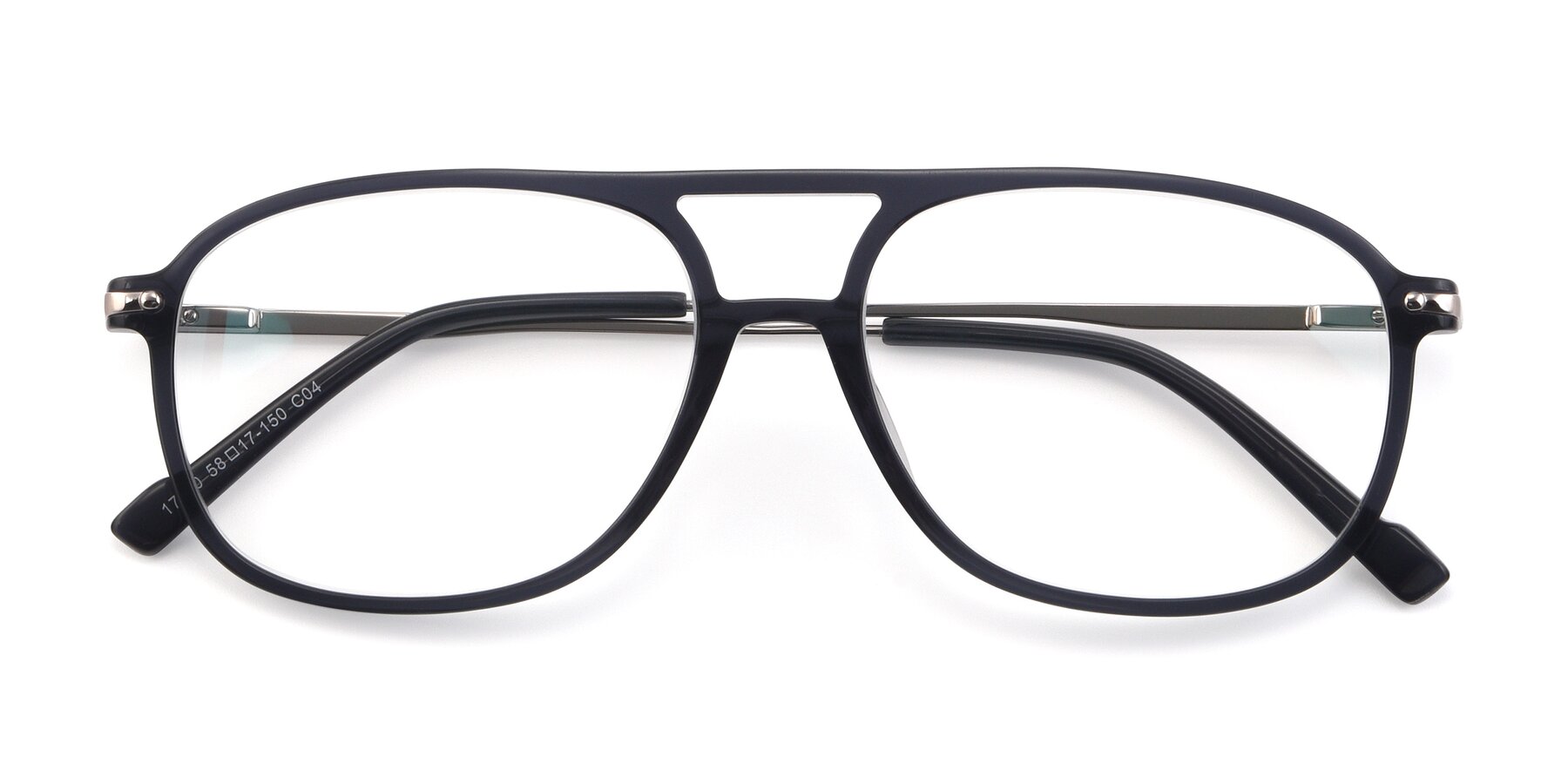 Dark Bluish Gray Oversized Double Bridge Square Blue Light Glasses 17580